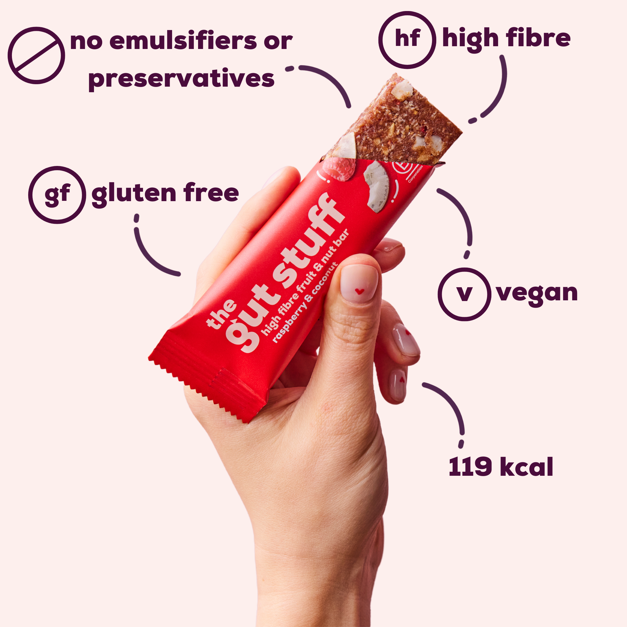 high fibre bars raspberry & coconut 12 bar box – The Gut Stuff
